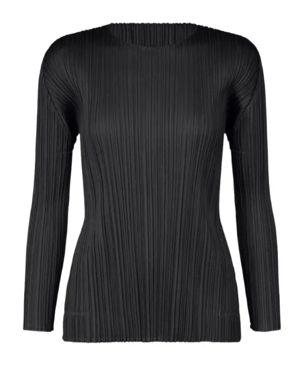 Issey Miyake Crewneck Pleated Top With Ruched Detailing - Black