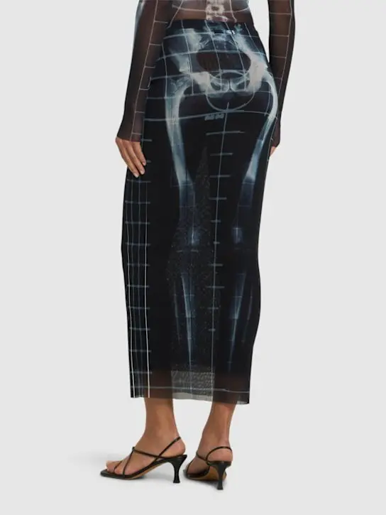 JEAN PAUL GAULTIER Printed Mesh Maxi Skirt