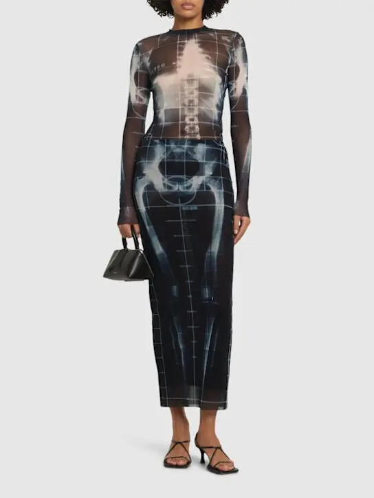 JEAN PAUL GAULTIER Printed Mesh Maxi Skirt