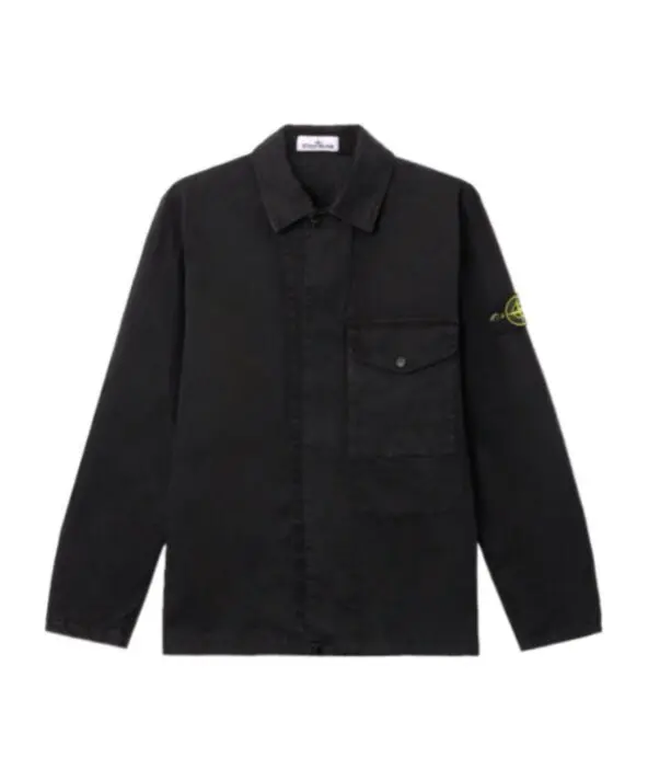 Stone Island Long-sleeved Shirt Jacket With Logo Patch - Black