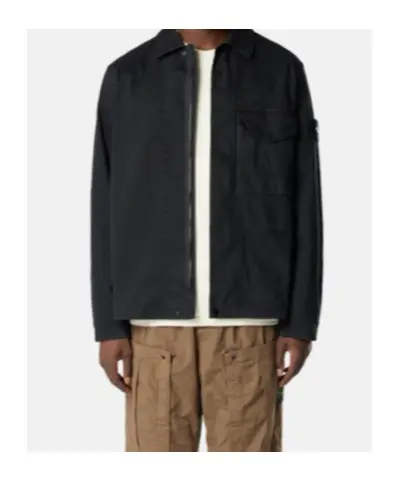 Stone Island Long-sleeved Shirt Jacket With Logo Patch - Black