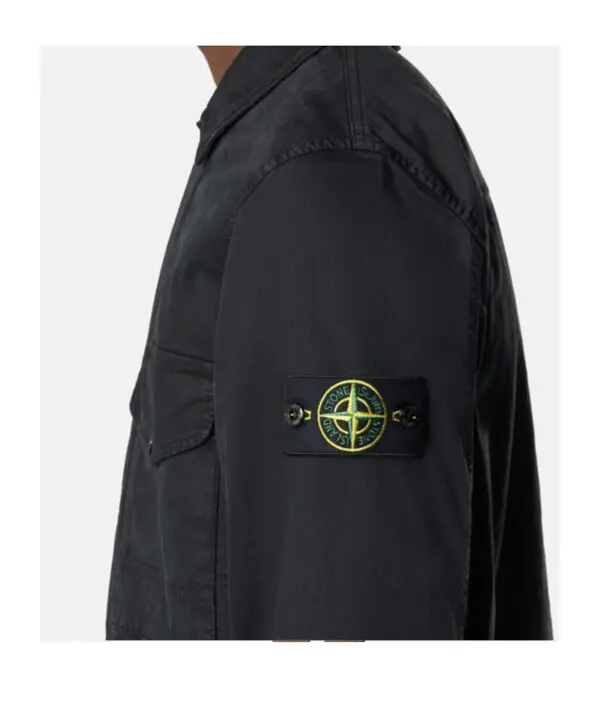 Stone Island Long-sleeved Shirt Jacket With Logo Patch - Black