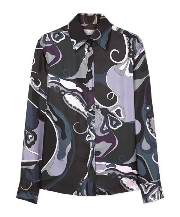 Emilio Pucci Orchidee Printed Long Sleeve Shirt - Black