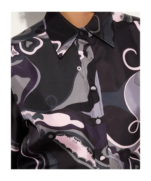 Emilio Pucci Orchidee Printed Long Sleeve Shirt - Black