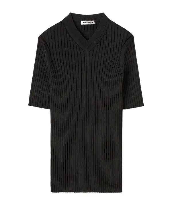 JIL SANDER V-neck Ribbed Knit Top