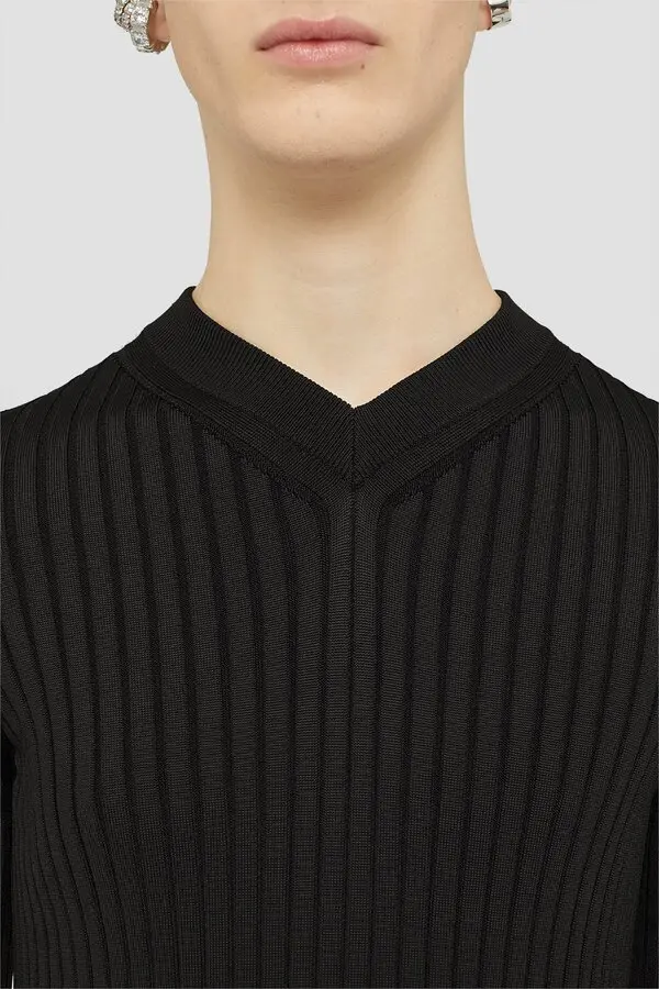 JIL SANDER V-neck Ribbed Knit Top