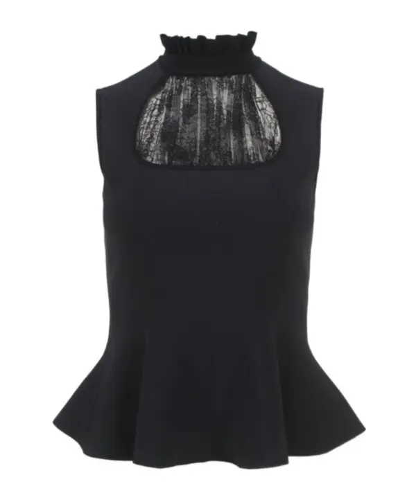 Alexander McQueen Sleeveless Lace Panel Top - Black