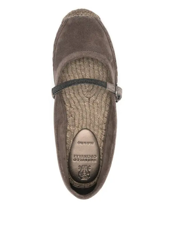 Brunello Cucinelli Suede Mary Jane Espadrilles With Strap Detailing