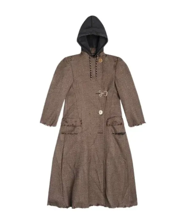 Balenciaga Houndstooth Button Coat With Drawstring Hood