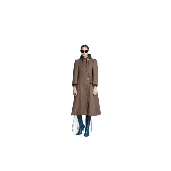 Balenciaga Houndstooth Button Coat With Drawstring Hood