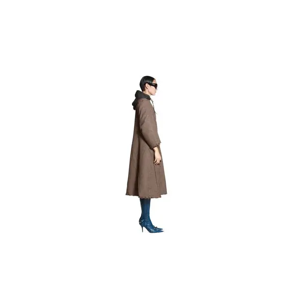Balenciaga Houndstooth Button Coat With Drawstring Hood