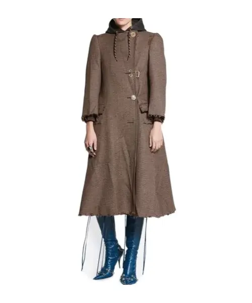 Balenciaga Houndstooth Button Coat With Drawstring Hood