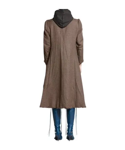 Balenciaga Houndstooth Button Coat With Drawstring Hood