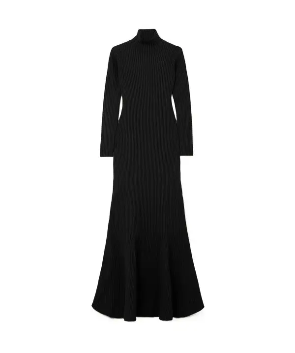 Balenciaga Ribbed High-neck Long-sleeved Dress