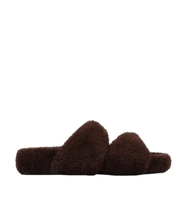 AQUAZZURA Twist Shearling Slip-on Sandals - Black