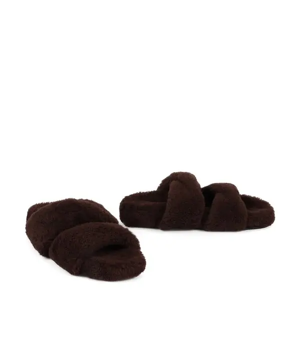 AQUAZZURA Twist Shearling Slip-on Sandals - Black