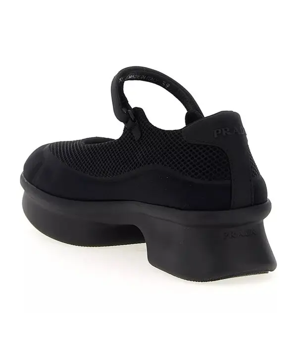 Prada Round-toe Mesh Ballerinas With Adjustable Strap