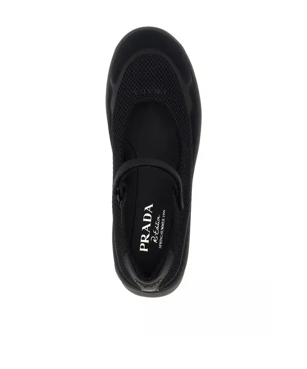 Prada Round-toe Mesh Ballerinas With Adjustable Strap
