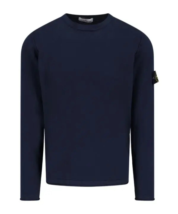 Stone Island Logo Patch Crewneck Jumper - Blue