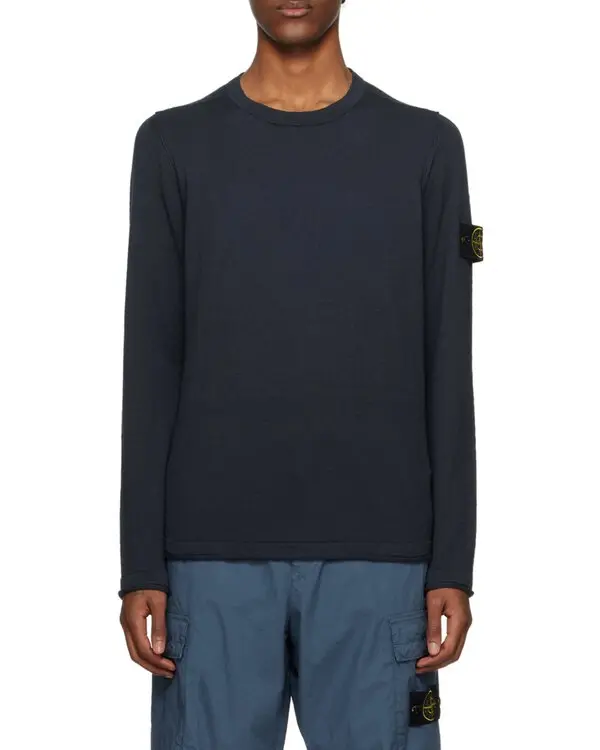 Stone Island Logo Patch Crewneck Jumper - Blue