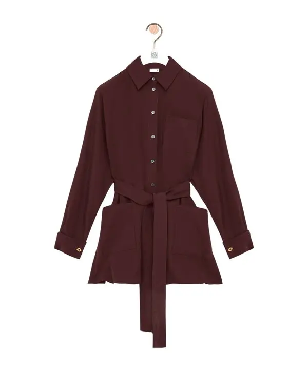 Loewe Belted Pocket Shirt Top - Burgundy