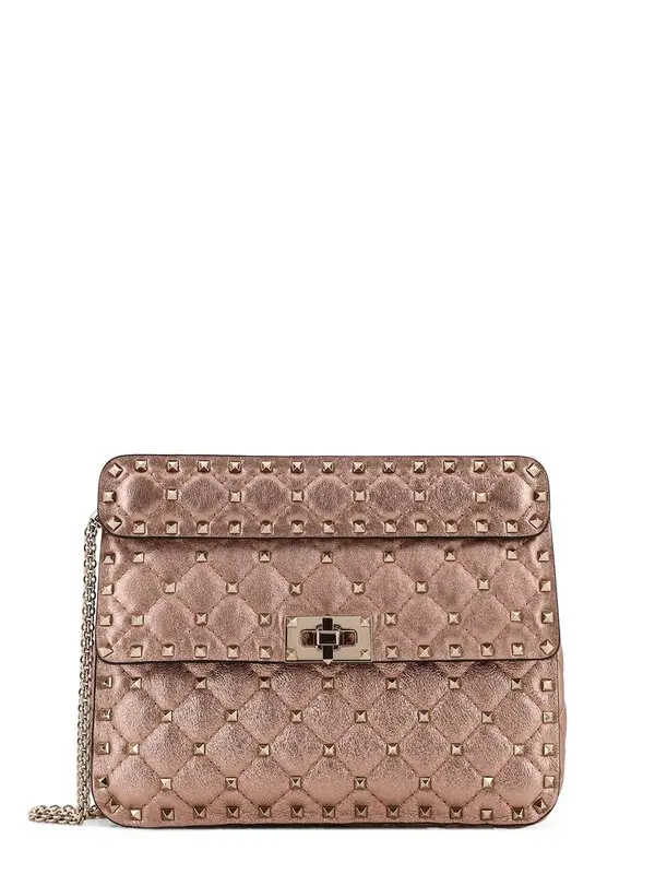 Valentino Garavani Rockstud Spike Foldover Top Shoulder Bag - Brown