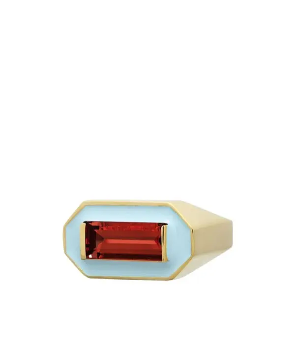 ALIITA Rectangular Garnet And Enamel Ring - Blue