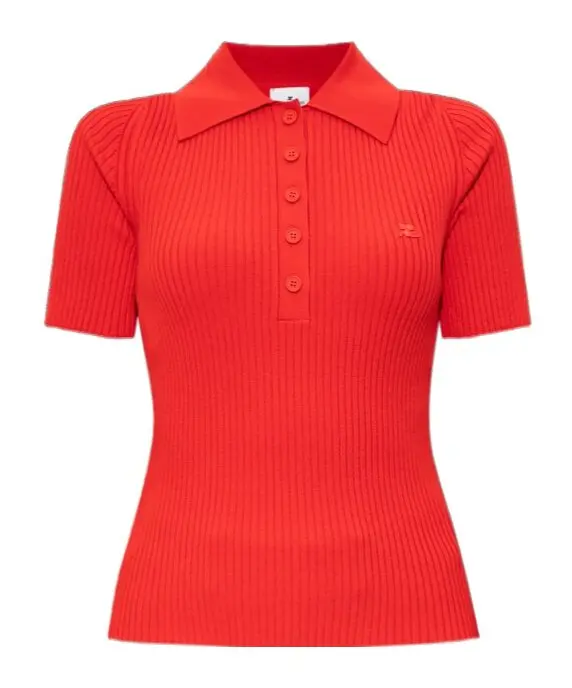 COURREGES Short Sleeve Knitted Polo Shirt