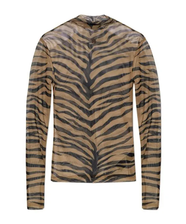 Amiri Zebra Print Sheer Long Sleeve Top - Brown