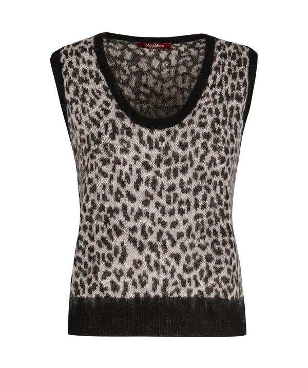 Max Mara Leopard Print Knit Cardigan And Vest Set