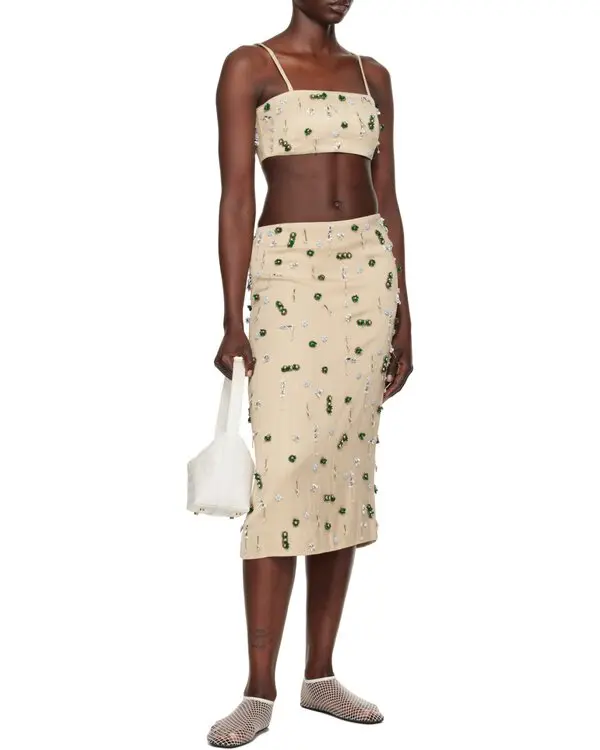 Christopher Esber Embla Beaded Midi Skirt - Beige Multi-color