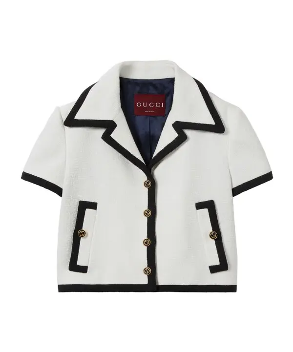 Gucci Short-sleeved Tweed Jacket With Black Trim - Multicolor