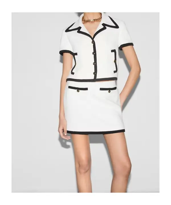 Gucci Short-sleeved Tweed Jacket With Black Trim