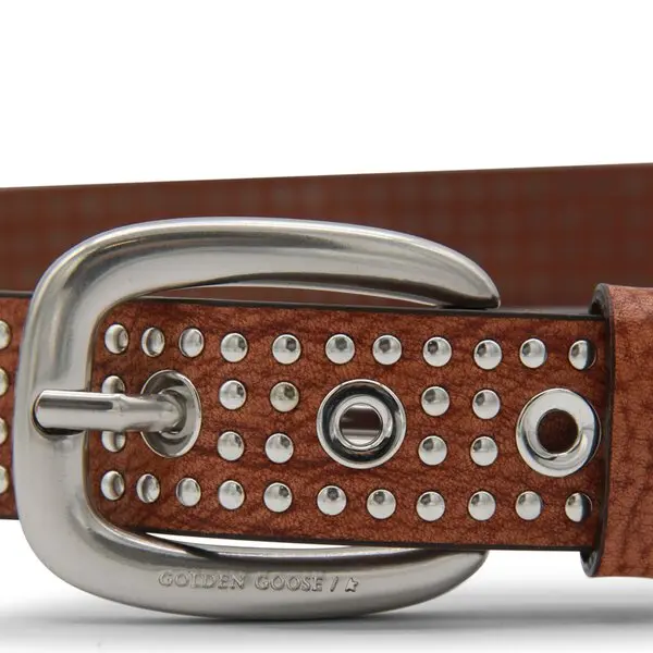 GOLDEN GOOSE Stud Embellished Buckle Belt - Brown