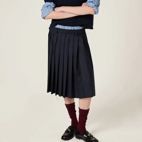 Miu Miu Pleated Batavia Midi Skirt