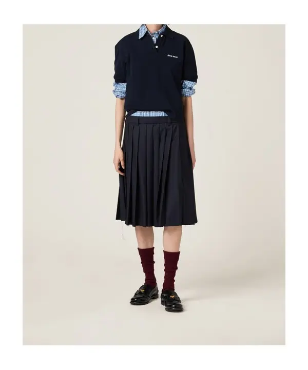 Miu Miu Pleated Batavia Midi Skirt