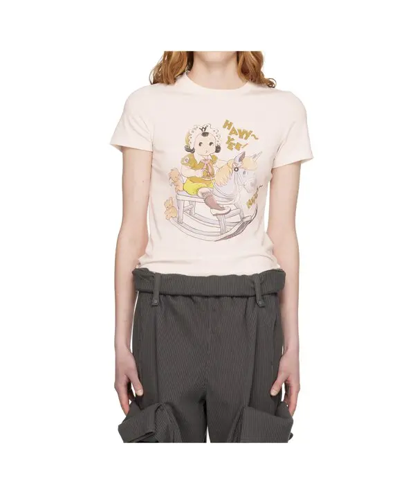 OPEN YY Ribbed Knit Crew Neck T-shirt With Logo Print