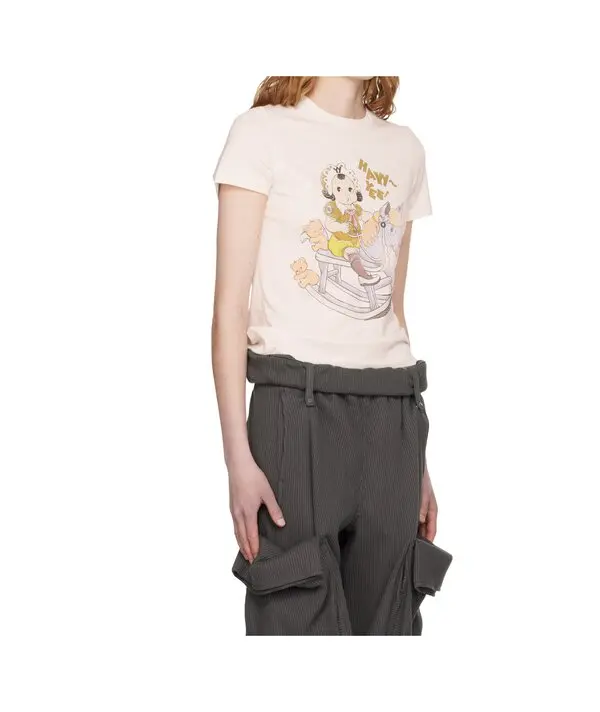 OPEN YY Ribbed Knit Crew Neck T-shirt With Logo Print