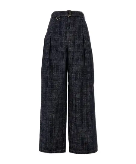 Burberry Wide-leg Checked Belted Trousers - Black