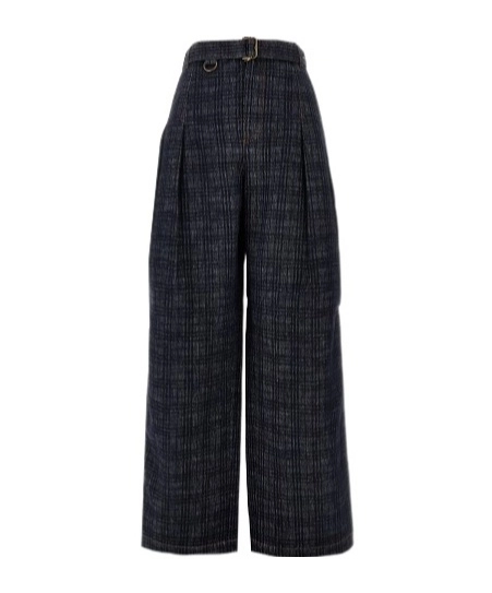 Burberry Wide-leg Checked Belted Trousers - Black