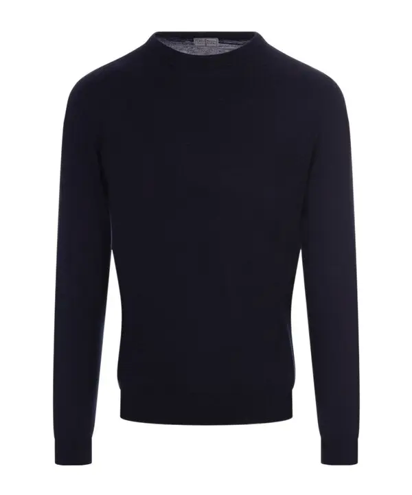 Fedeli Long-sleeved Sweater With Round Neck And Ribbed Details - Black