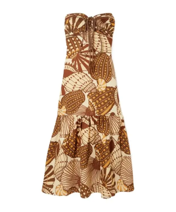 Farm Rio Halter Neck Maxi Dress With Graphic Print - Brown
