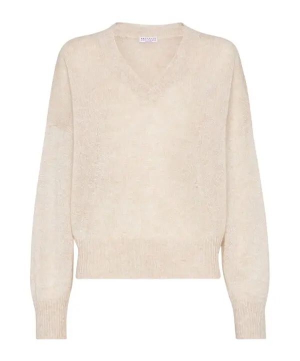 Brunello Cucinelli V-neck Drop Shoulder Jumper - Nude