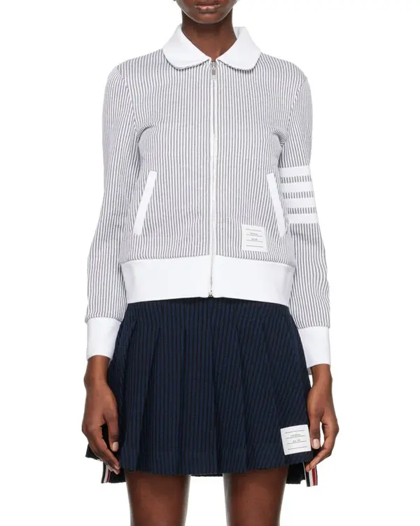 Thom Browne Zip-fastening Seersucker Jacket With Signature Stripes