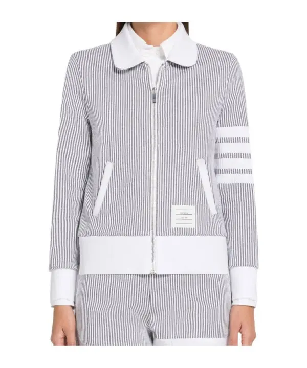 Thom Browne Zip-fastening Seersucker Jacket With Signature Stripes