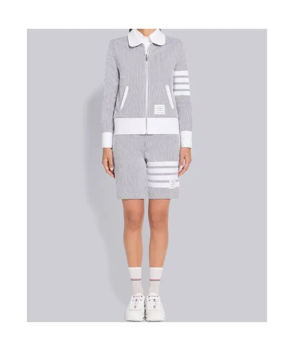 Thom Browne Zip-fastening Seersucker Jacket With Signature Stripes