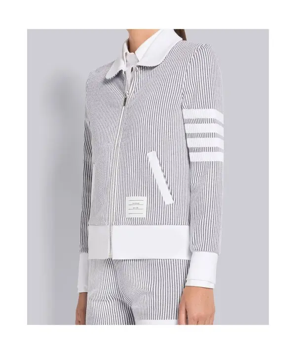 Thom Browne Zip-fastening Seersucker Jacket With Signature Stripes