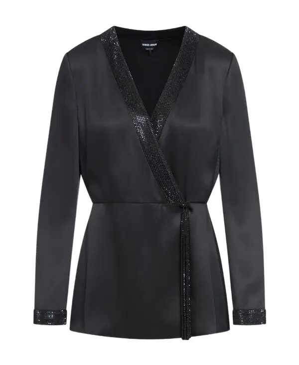 Giorgio Armani Shiret Embellished Satin Top - Black