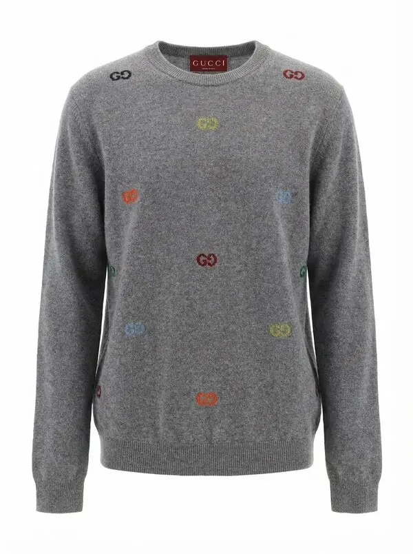 Gucci Fine Cashmere Sweater With Intarsia Gg Motif - Gray
