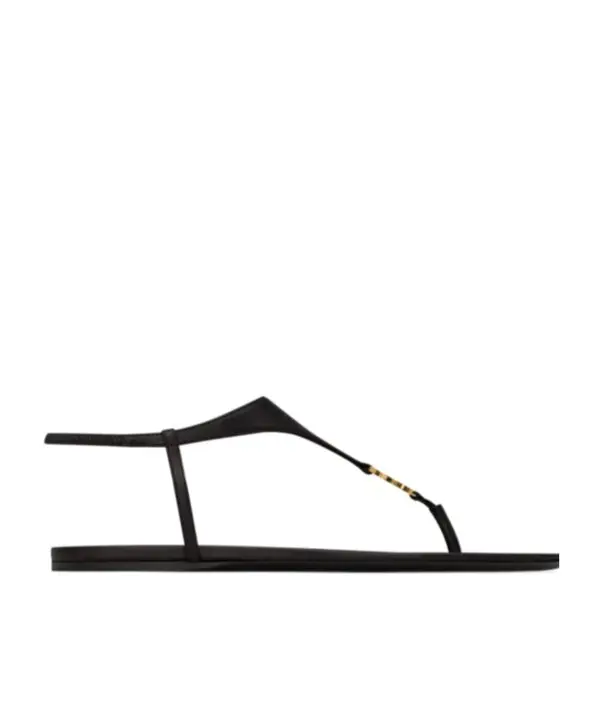 Saint Laurent Cassandra Logo Plaque Flat Sandals - Black